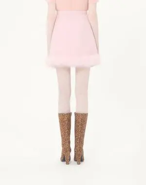 Valentino Garavani Crepe Couture Feather Trimmed Skirt - Rose