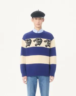 Valentino Garavani Wool Jumper With Jacquard Panther Pattern - Indigo/butter