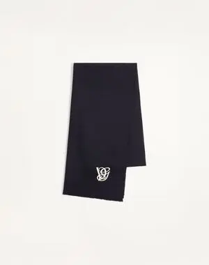 Valentino Garavani Vg Wool Scarf With Embroidery - Navy