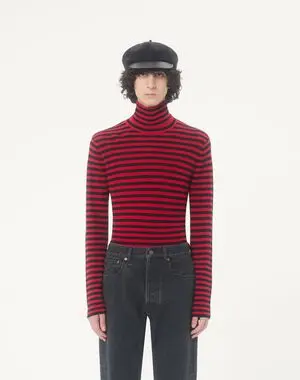 Valentino Garavani Striped High Neck Wool Jumper With Vlogo - Red/black
