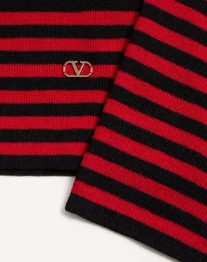 Valentino Garavani Striped High Neck Wool Jumper With Vlogo - Red/black