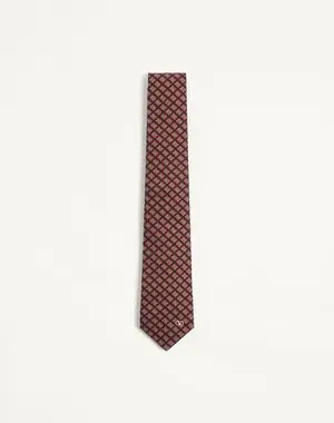 Valentino Garavani Cotton Jacquard Tie With Vlogo - Black/orange