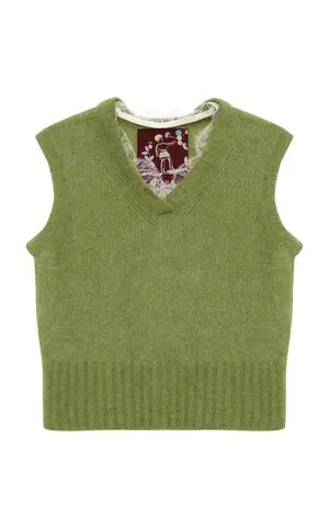 GUNIA PROJECT Lace-Trimmed Wool-Blend Vest Green