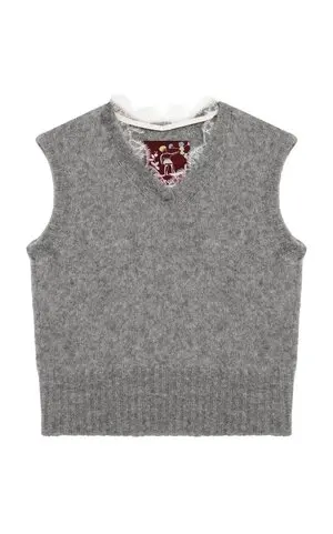 GUNIA PROJECT Lace-trimmed Wool-blend Vest - Grey