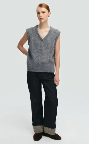 GUNIA PROJECT Lace-trimmed Wool-blend Vest - Grey