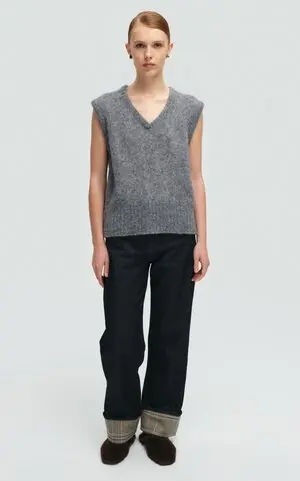 GUNIA PROJECT Lace-trimmed Wool-blend Vest - Grey