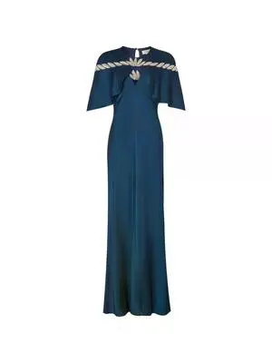 TEMPERLEY LONDON Cape-overlay Maxi Dress - Blue