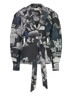 TEMPERLEY LONDON Belted Graphic Print Jacket - Blue