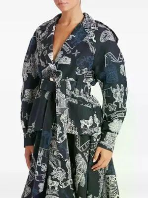 TEMPERLEY LONDON Belted Graphic Print Jacket - Blue