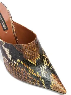 Roberto Cavalli Python-print Heeled Mules