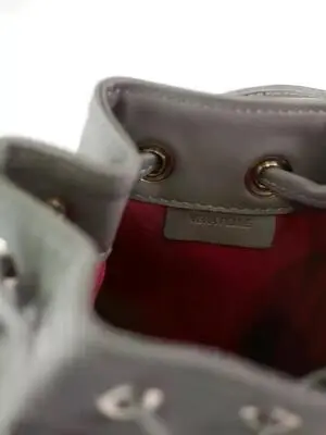 LA ROSE Drawstring Zip Leather Bucket Bag - Grey
