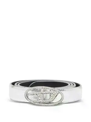 DIESEL® B-1dr Strass 20 Leather Belt - Silver