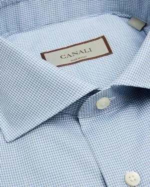 Canali Apos;s Micro-houndstooth Cotton Dress Shirt - Blue