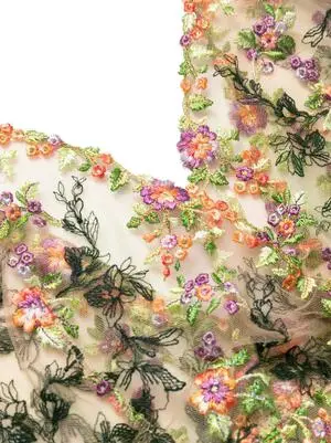 GILDA & PEARL Floral-embroidered Silk Bodysuit