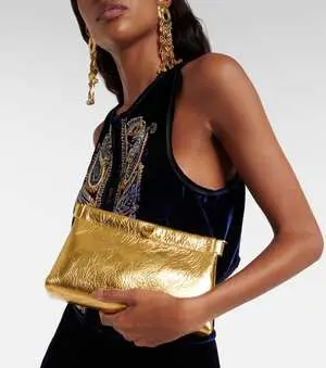 Etro Metallic Leather Clutch - Gold