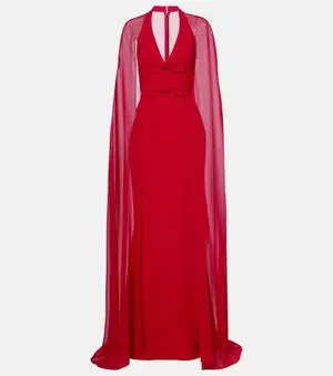 Elie Saab Bow-detail Caped Silk-blend Gown - Red