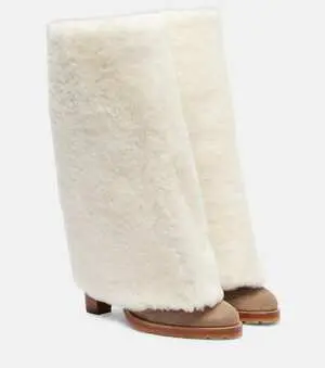 YVES SALOMON Shearling And Suede Knee-high Boots