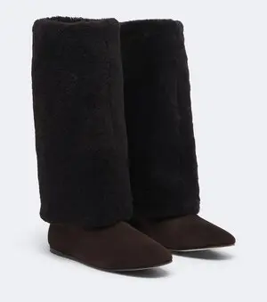 YVES SALOMON Shearling And Suede Knee-high Boots - Brown