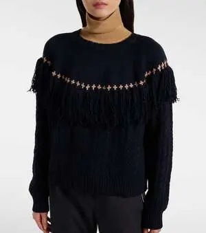 The Upside Clara Fringed Wool And Cotton Sweater - Blue