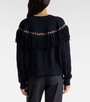 The Upside Clara Fringed Wool And Cotton Sweater - Blue