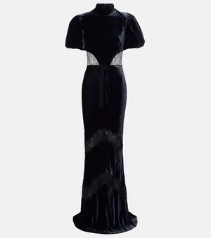 Rebecca Vallance Minerva Lace-trimmed Velvet Gown - Blue
