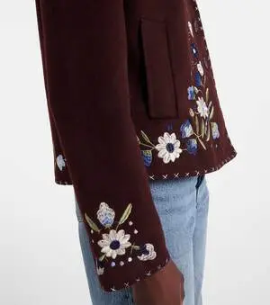 Rixo Embroidered Wool-blend Jacket - Brown