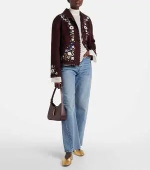 Rixo Embroidered Wool-blend Jacket - Brown