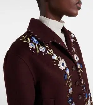 Rixo Embroidered Wool-blend Jacket - Brown