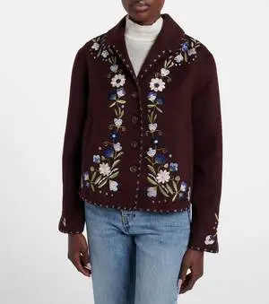 Rixo Embroidered Wool-blend Jacket - Brown