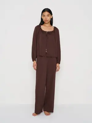 REFORMATION Paloma Pajama Set Lace Brown