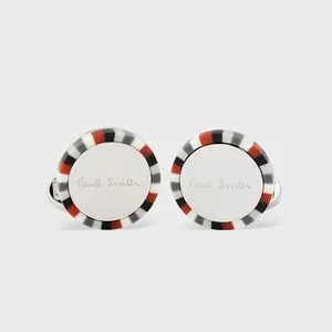Paul Smith For Manchester United Striped Edge Circular Cufflinks - Red