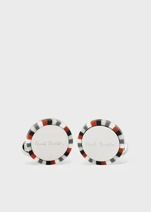 Paul Smith For Manchester United Striped Edge Circular Cufflinks