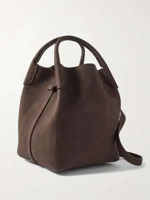 Loro Piana Bale Small Textured-suede Shoulder Bag - Chocolate