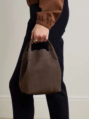 Loro Piana Bale Small Textured-suede Shoulder Bag - Chocolate