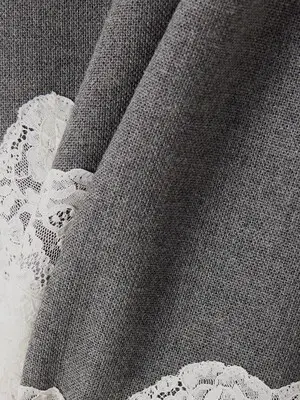 JIL SANDER Lace And Organza-trimmed Grain De Poudre Wool Midi Skirt - Gray