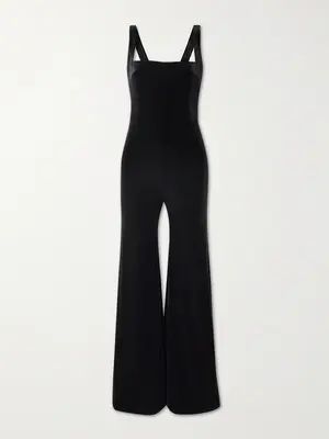 Galvan Vesper Satin-trimmed Velvet Jumpsuit - Black