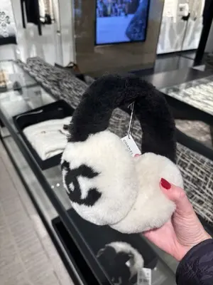 Chanel Shearling Earmuffs - Black And White