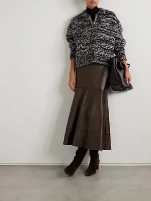 Brandon Maxwell The Preston Paneled Leather Midi Skirt