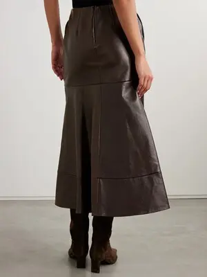 Brandon Maxwell The Preston Paneled Leather Midi Skirt
