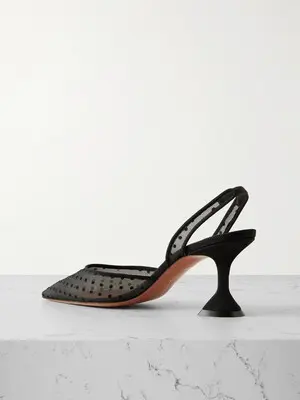 Amina Muaddi Holli Leather-trimmed Polka-dot Mesh Slingback Pumps - Black