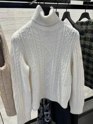 Chanel Cable Knit Turtleneck Sweater - White