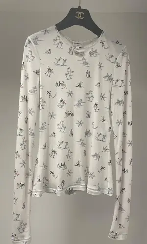 Chanel Printed Long Sleeve Tee - White
