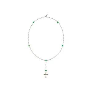 VEERT Freshwater Pearl, Green Onyx, And Peridot Rosary Necklace - Gold