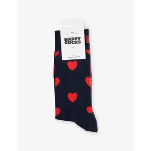 Happy Socks Hearts Cotton-blend Crew Socks - Navy