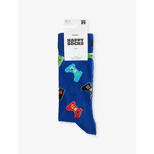 Happy Socks Controller Cotton-Blend Crew Socks Blue