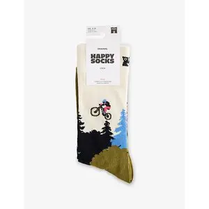 Happy Socks Landscape Cotton-blend Crew Socks - White