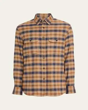Brioni Cotton Flannel Plaid Button-down Shirt - Blue