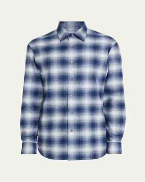 Brioni Cotton Flannel Check Sport Shirt - White/blue