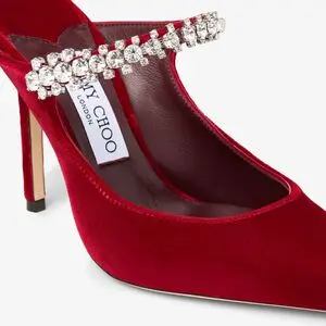 JIMMY CHOO Bing 100 Velvet Mules With Crystal Embellishment