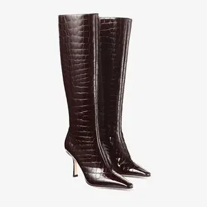 JIMMY CHOO Agathe 85 Croc-embossed Leather Knee High Boots - Sambuco